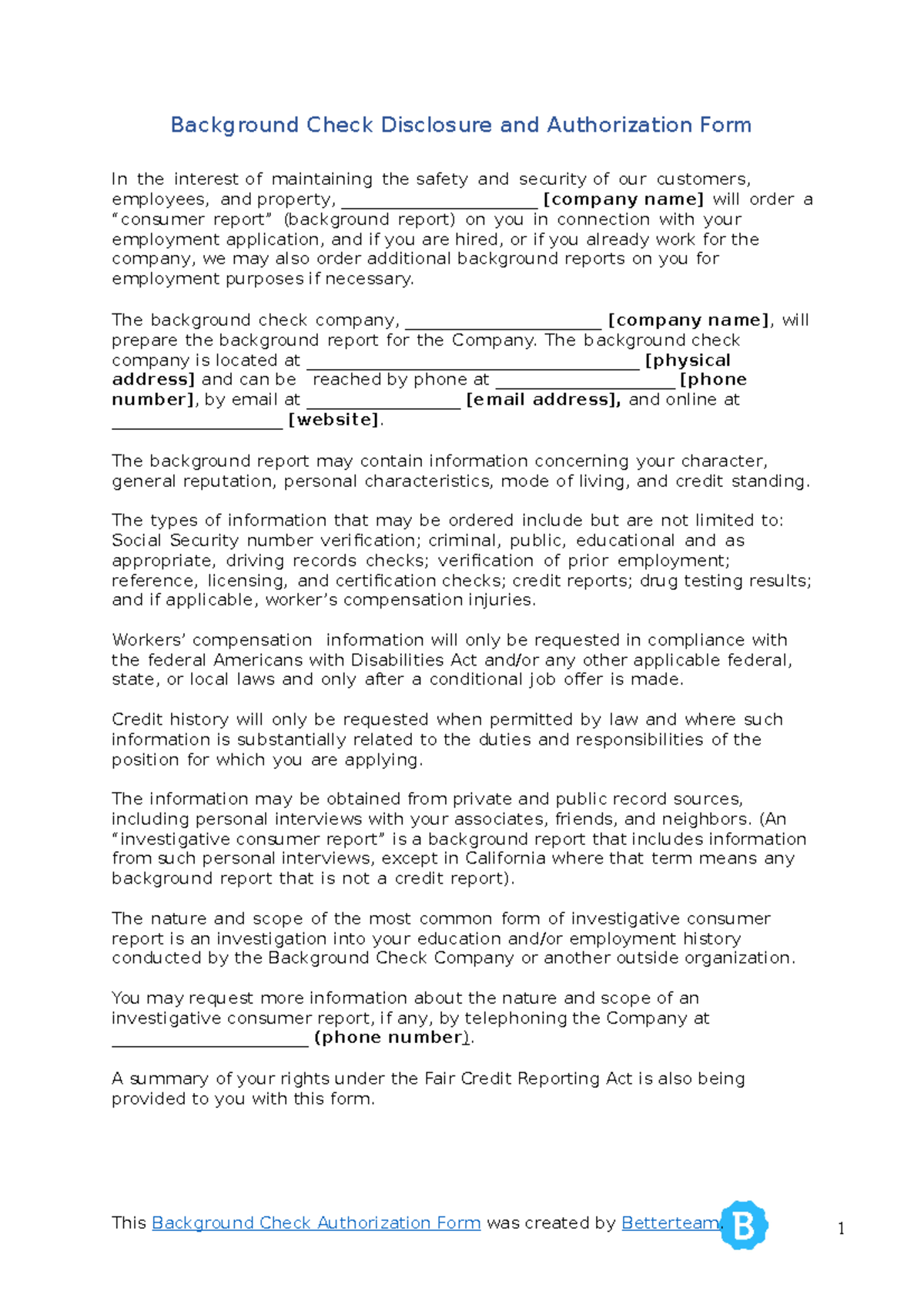 Background Check Authorization Form 2022012 3 - Background Check ...