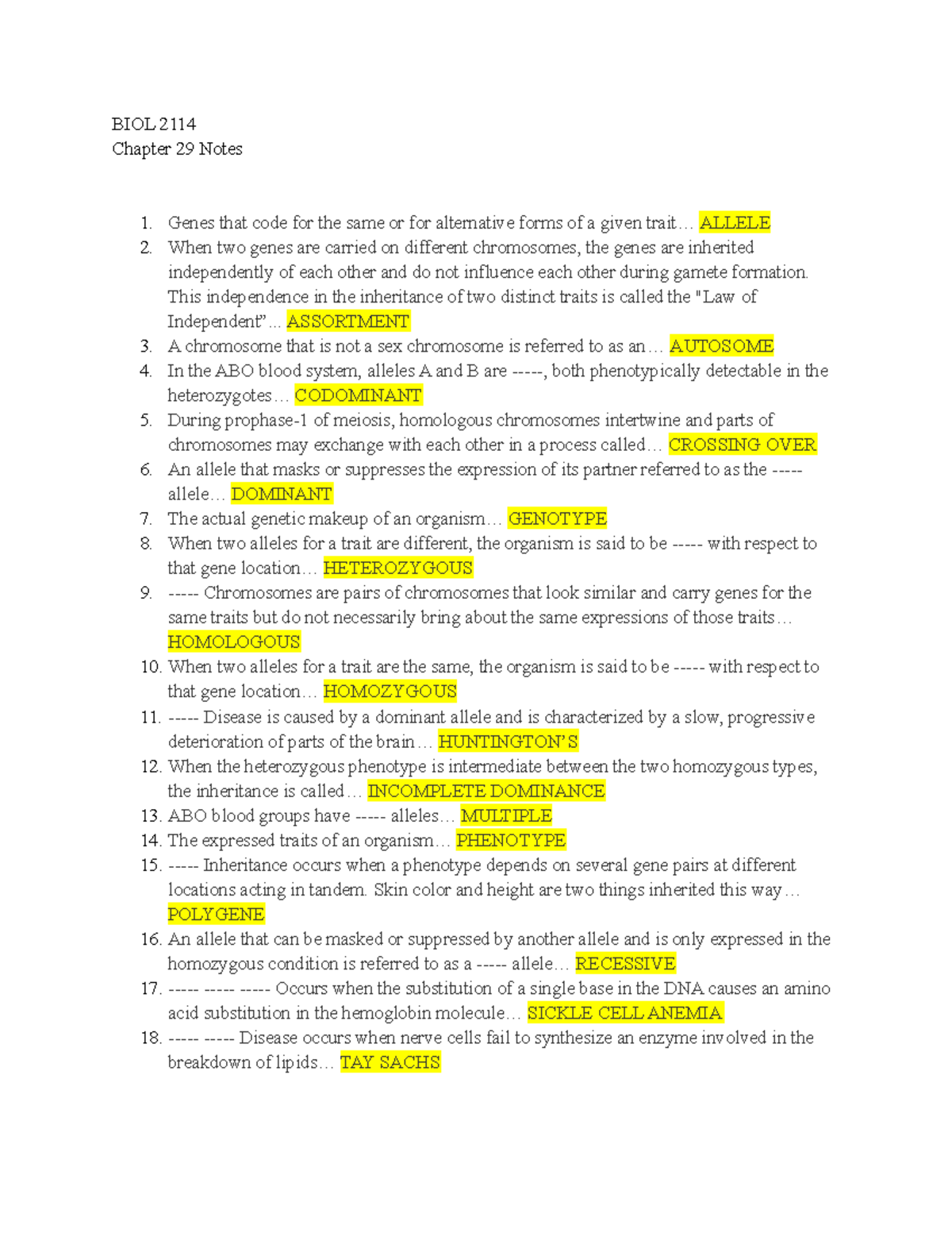 BIOL 2114 Ch. 29 Notes - Anatomy And Physiology II Vocabulary - BIOL ...