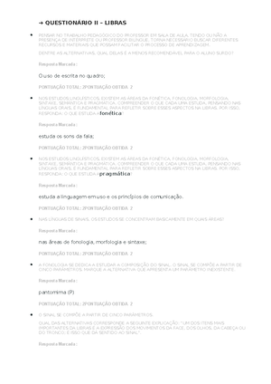 Questionário I E II - Libras - QUESTIONÁRIO I – LIBRAS MARCIA REGINA VIEIRA DOS ANJOS Sobre o ...