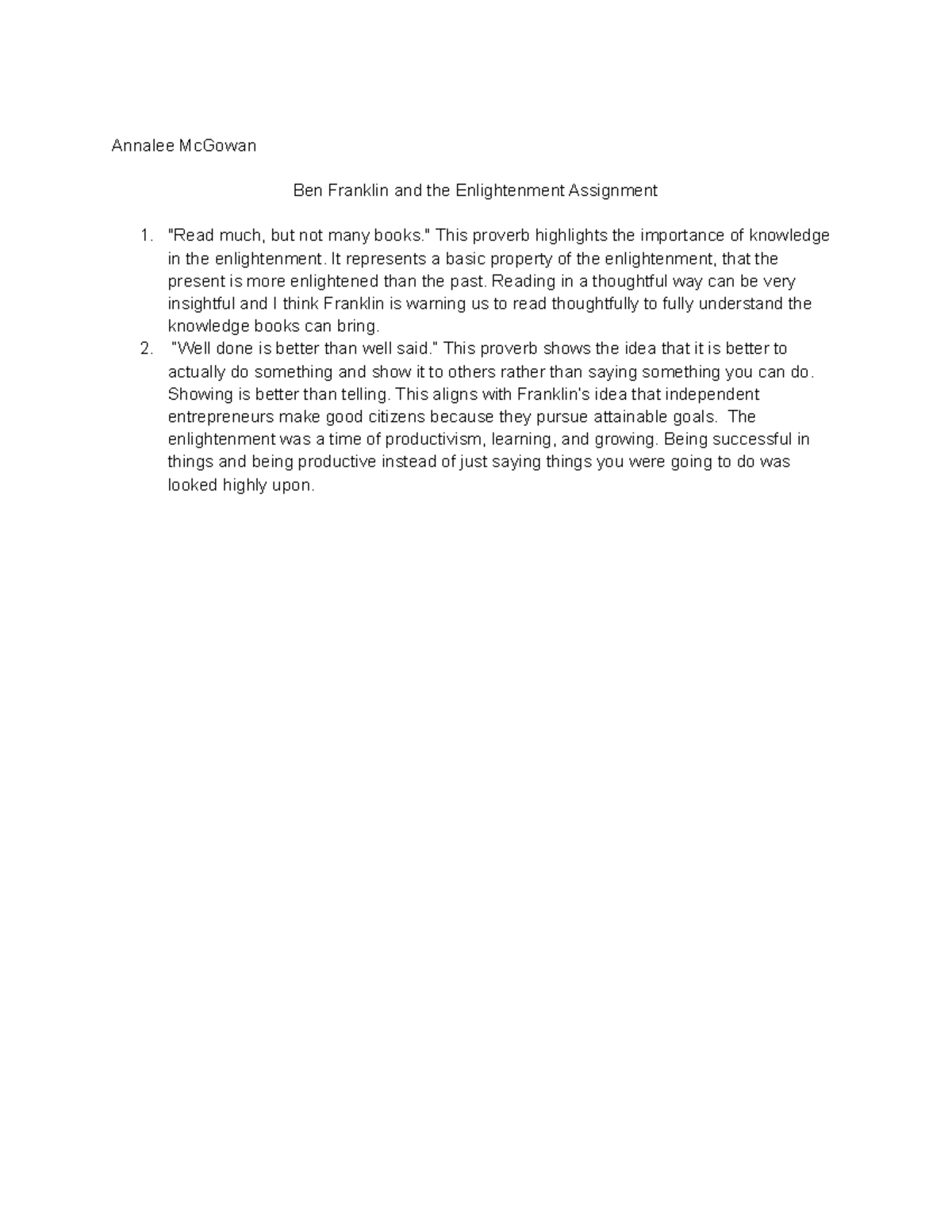 Ben Franklin - Annalee McGowan Ben Franklin and the Enlightenment ...