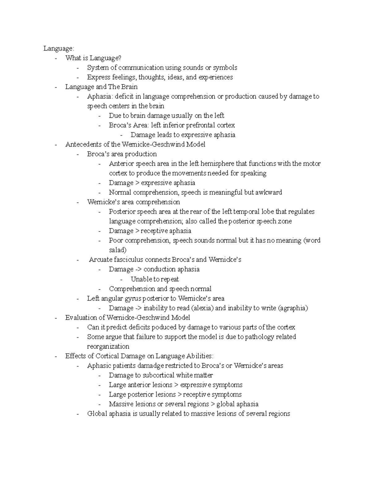 PSY 350 Ch. 10 Notes - Language: - What is Language? - System of ...