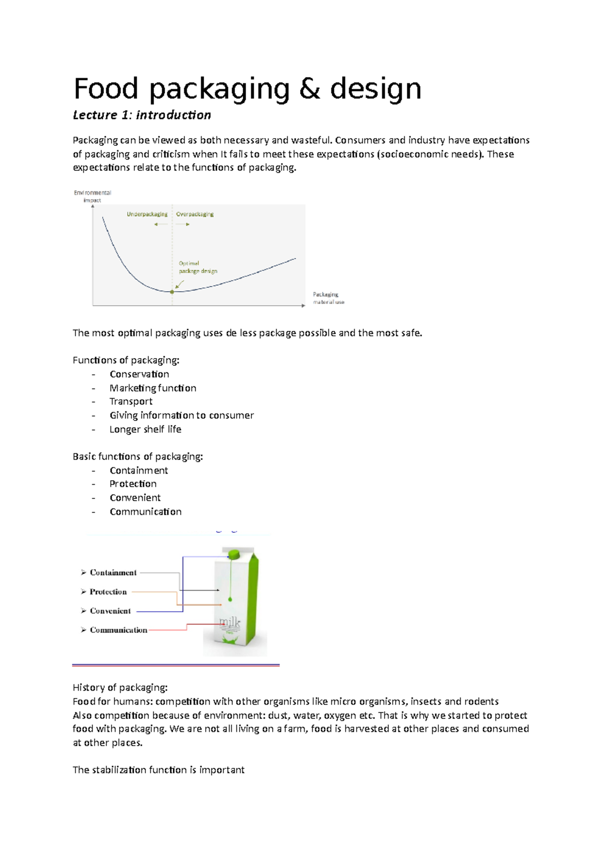 Food packaging - College-aantekeningen 1-13 - Food packaging & design ...