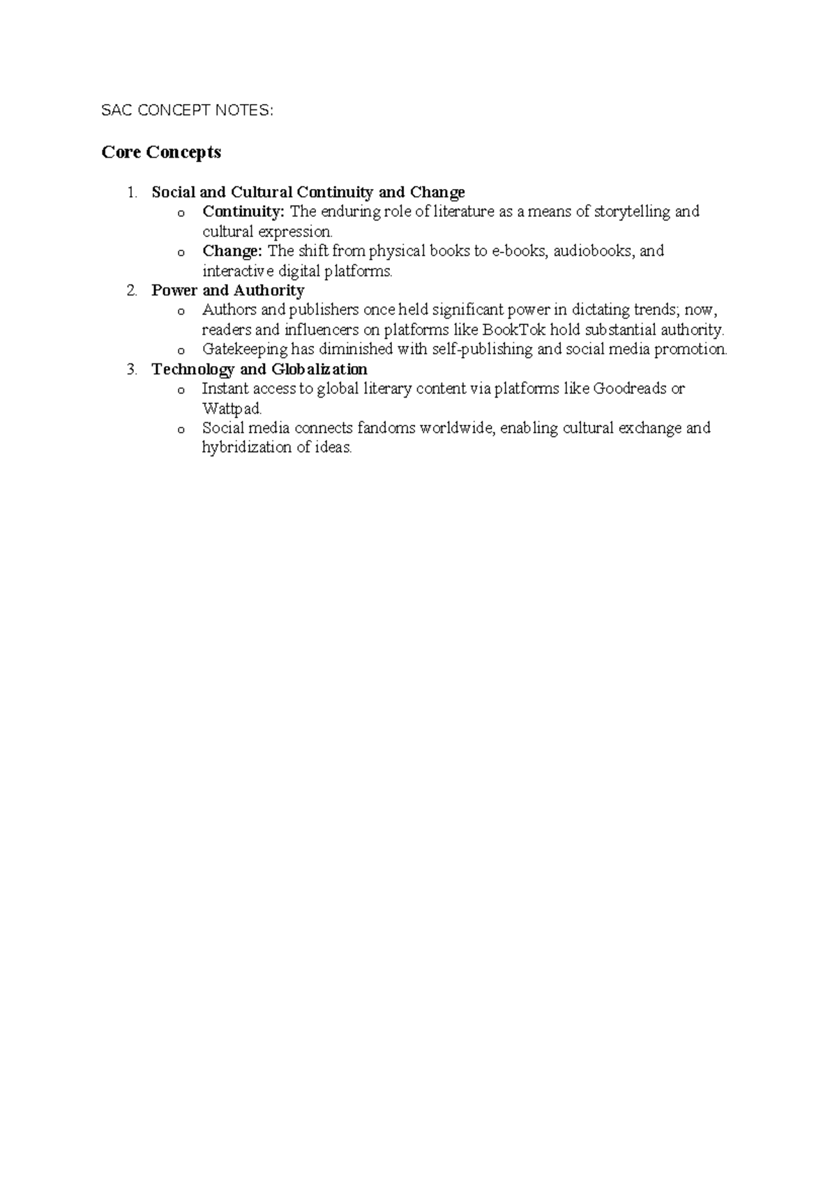 SAC Concept Notes - SAC CONCEPT NOTES: Core Concepts 1. Social and ...