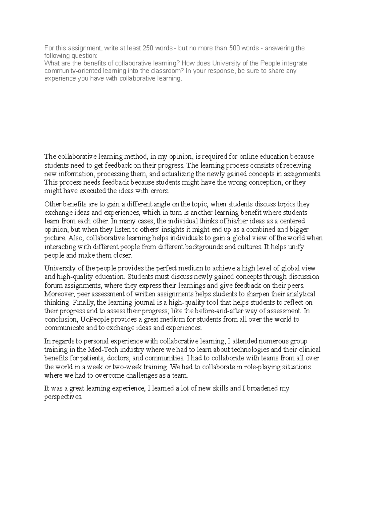 Discussion forum assignment - For this assignment, write at least 250 ...