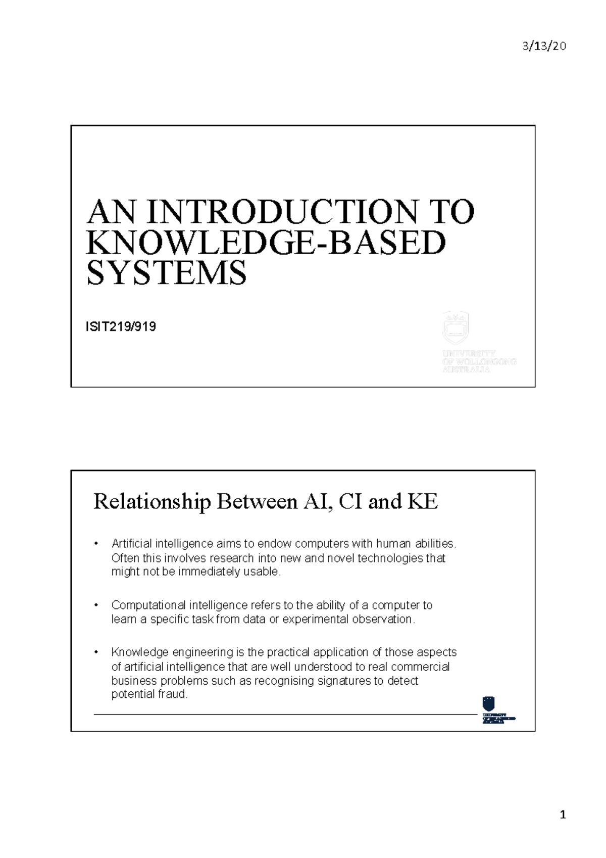 Week 2 Expert Systems - isit 2019 lecture note - AN INTRODUCTION TO KNOWLEDGE-BASED SYSTEMS ...