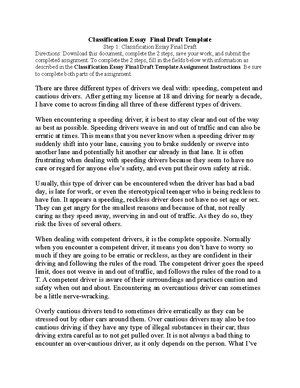 Classification Essay Prewriting Template Assignment Instructions ...