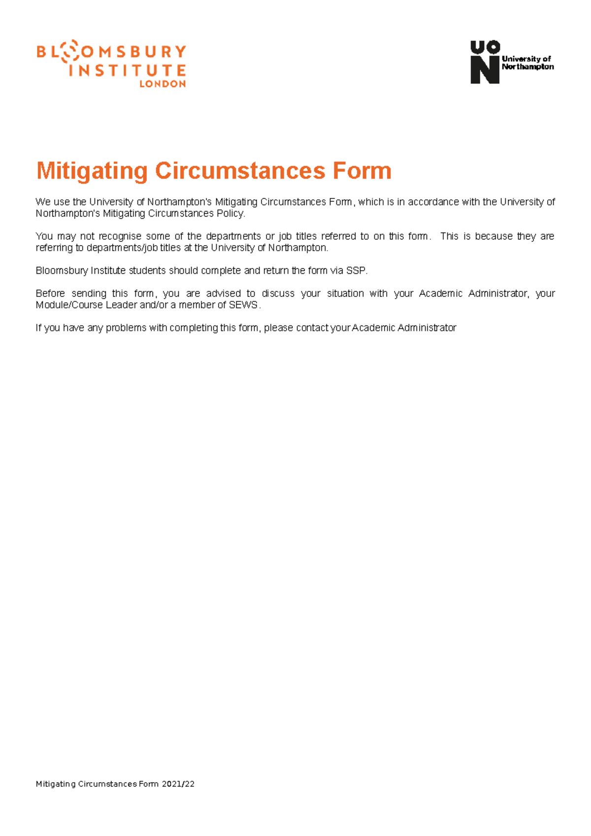 Nadeem MC April 22 - case study - Mitigating Circumstances Form We use ...