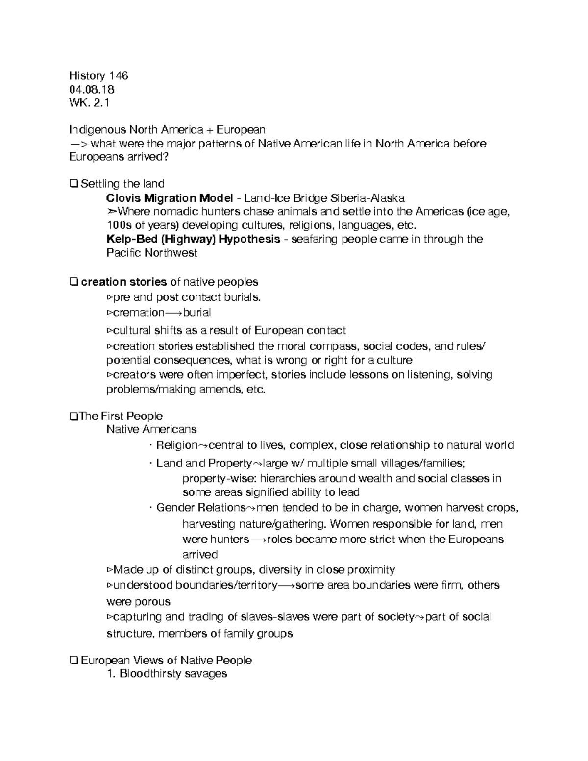 HIST wk 2 - Lecture notes wk 2 - History 146 04.08 WK. 2 Indigenous ...