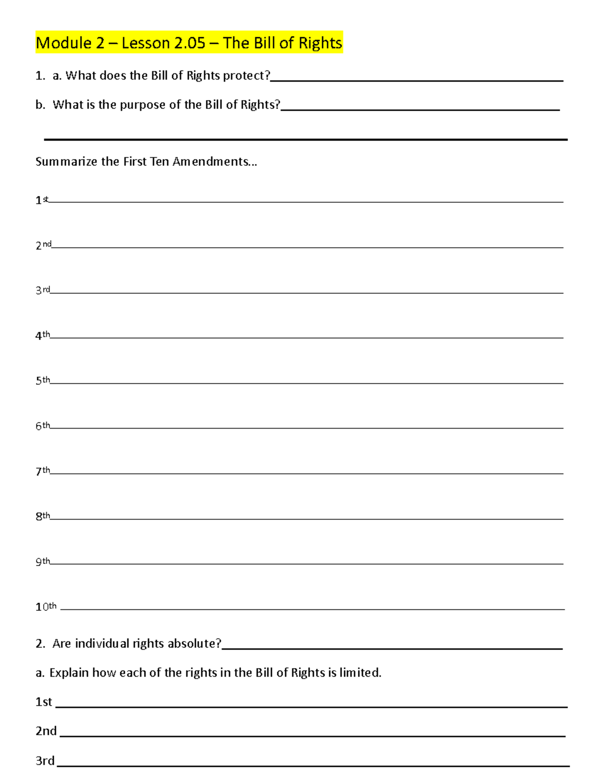 205notetakingguide - same - Module 2 – Lesson 2 – The Bill of Rights 1 ...