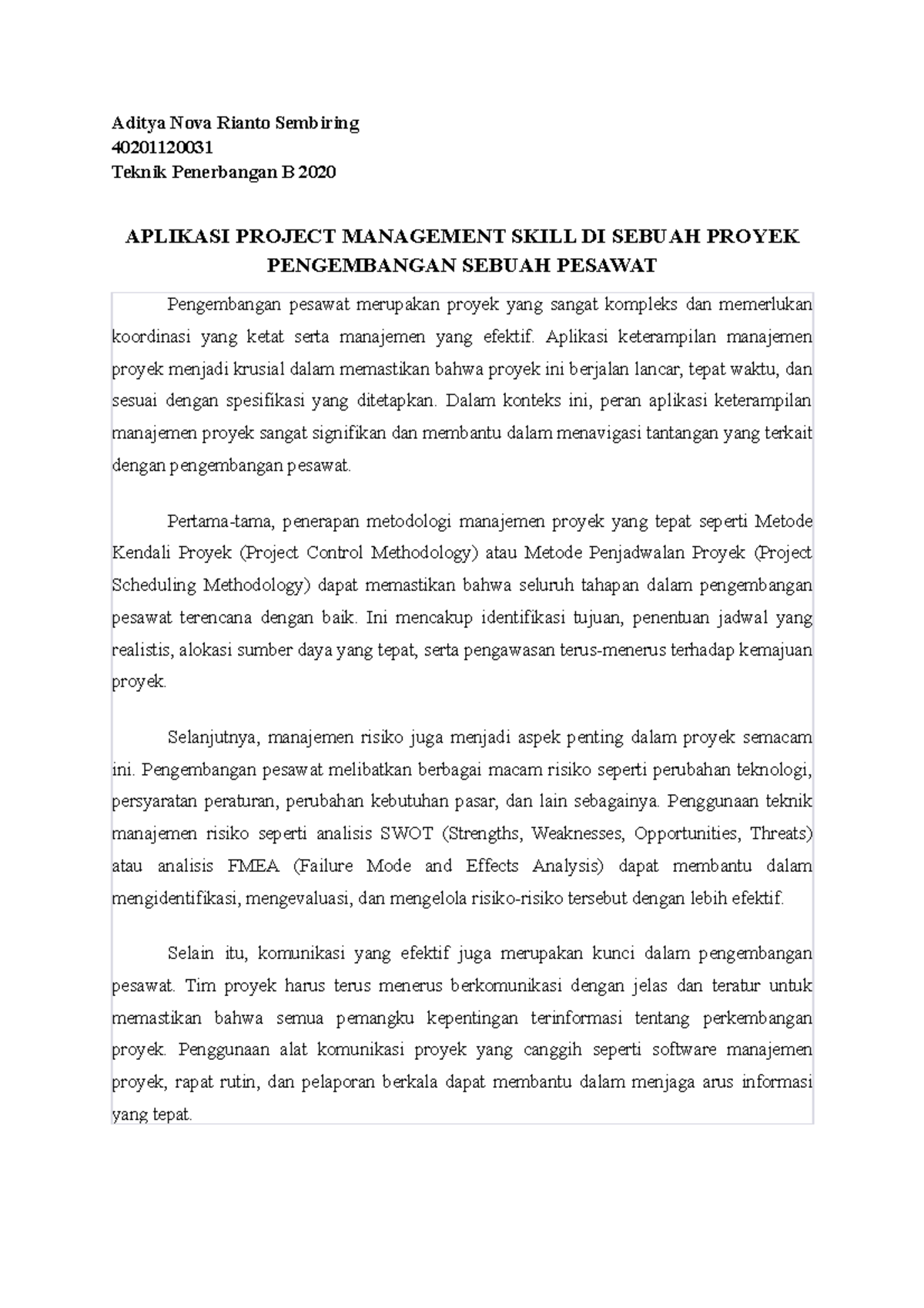AD23 Tugas 1 TPB20 Aditya NOVA Rianto - Aditya Nova Rianto Sembiring 40201120031 Teknik ...