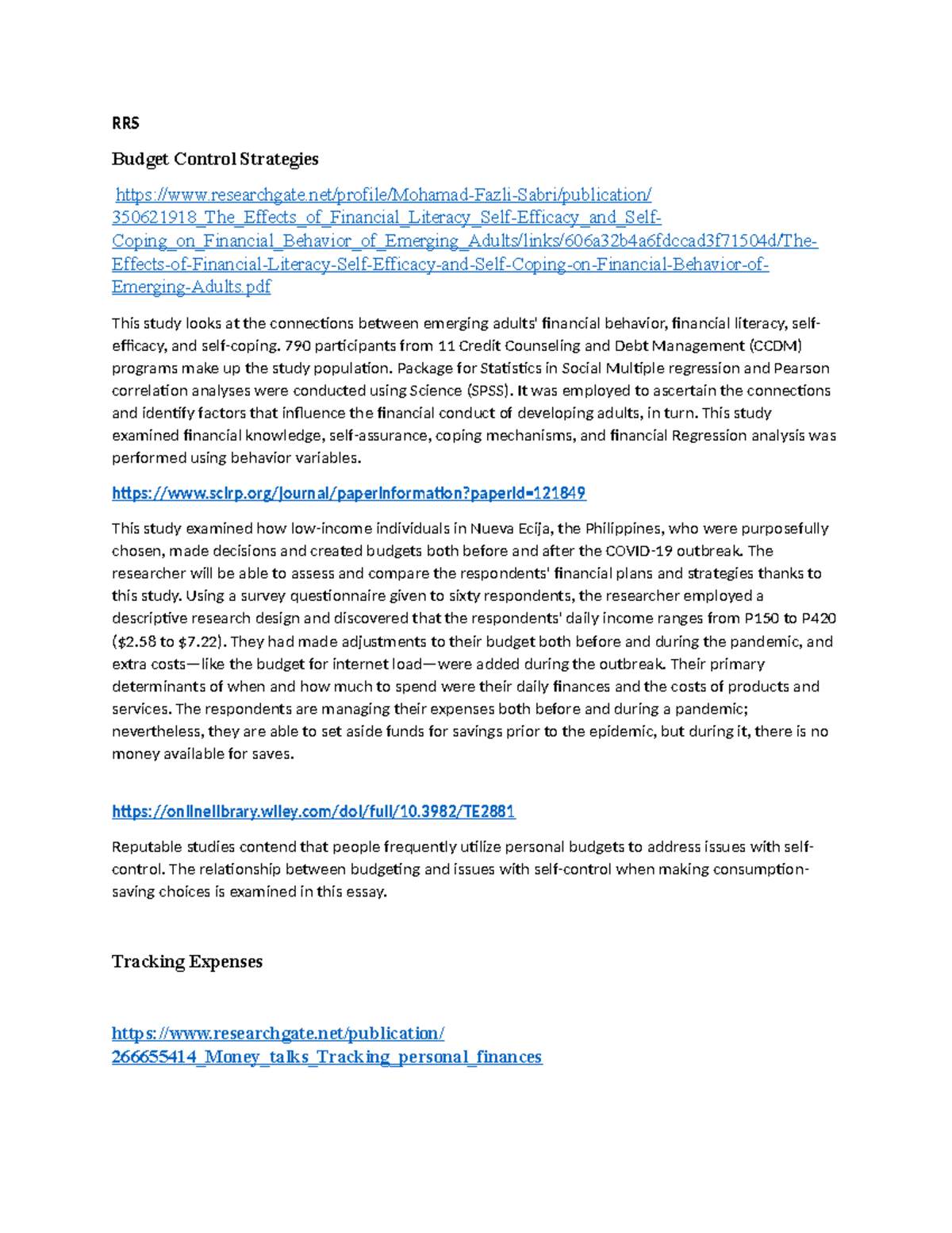 RRS - sources and assignments - RRS Budget Control Strategies - Studocu