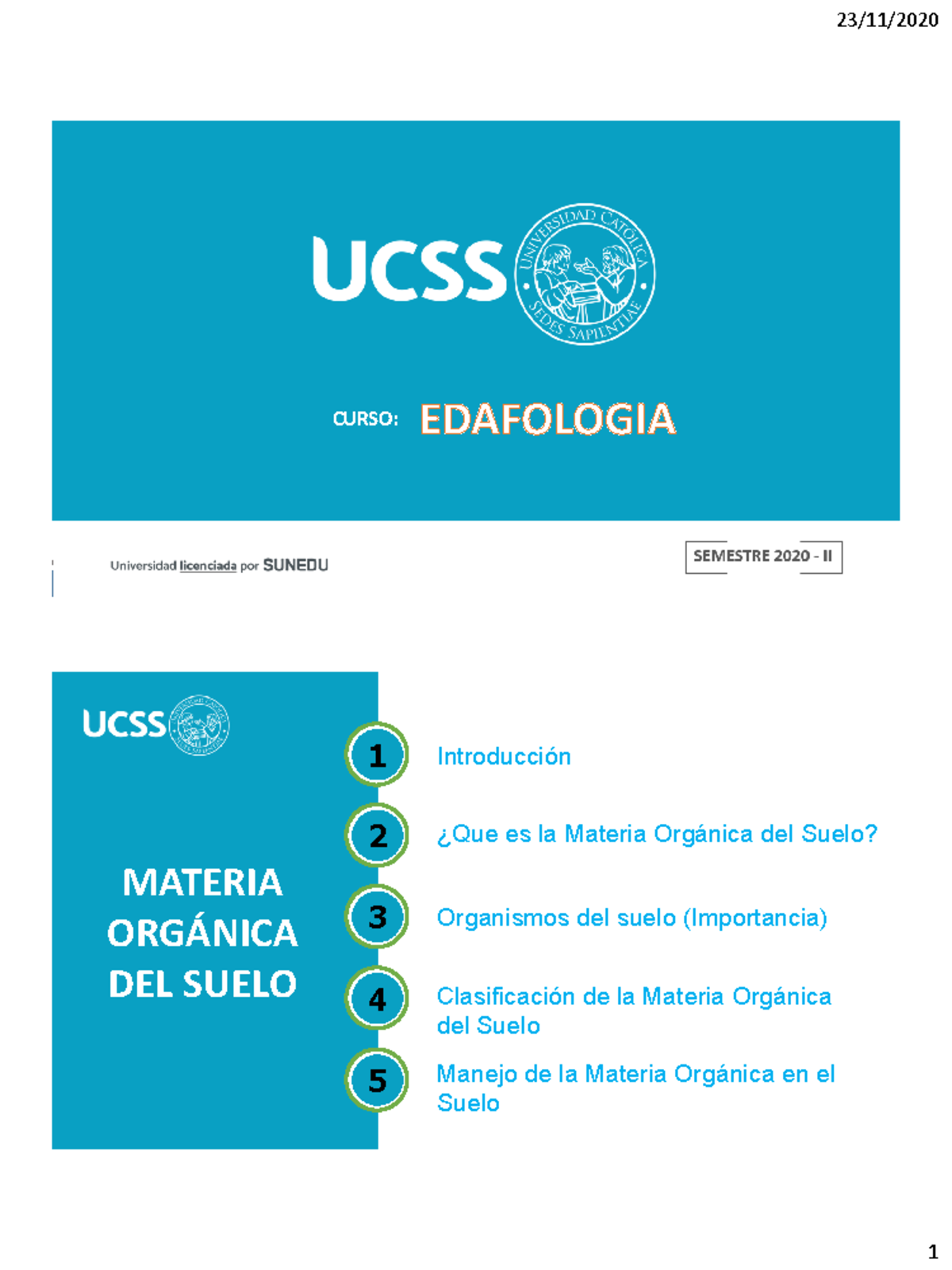 Edafologia 2020-II (MO del suelo) - CURSO: 1 2 3 4 5 MATERIA ORGÁNICA ...