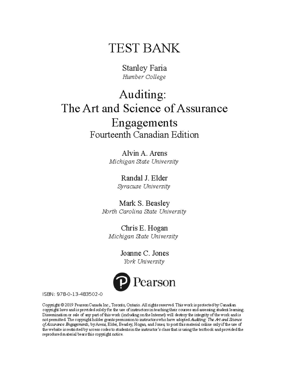 00 aren aud14c tb doc - TEST BANK Stanley Faria Humber College Auditing ...