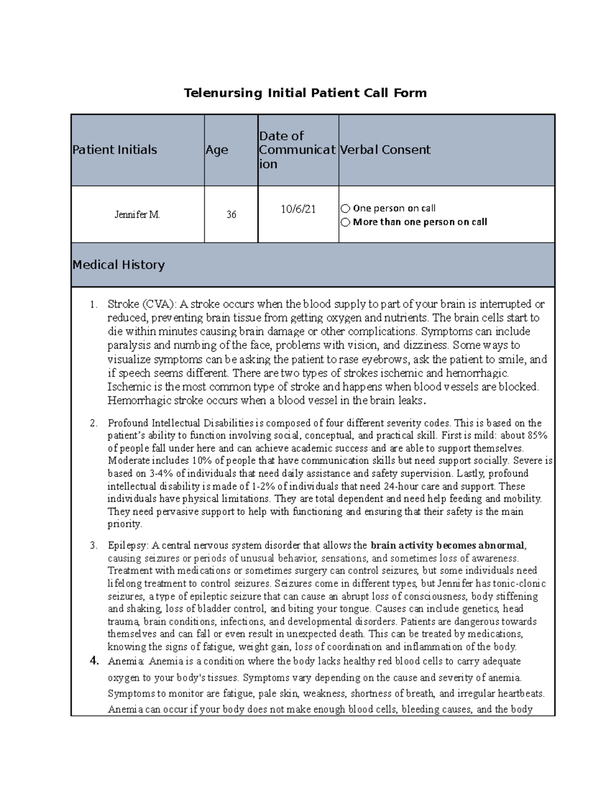 WCU telehealth Form 2021 nursing - Telenursing Initial Patient Call ...