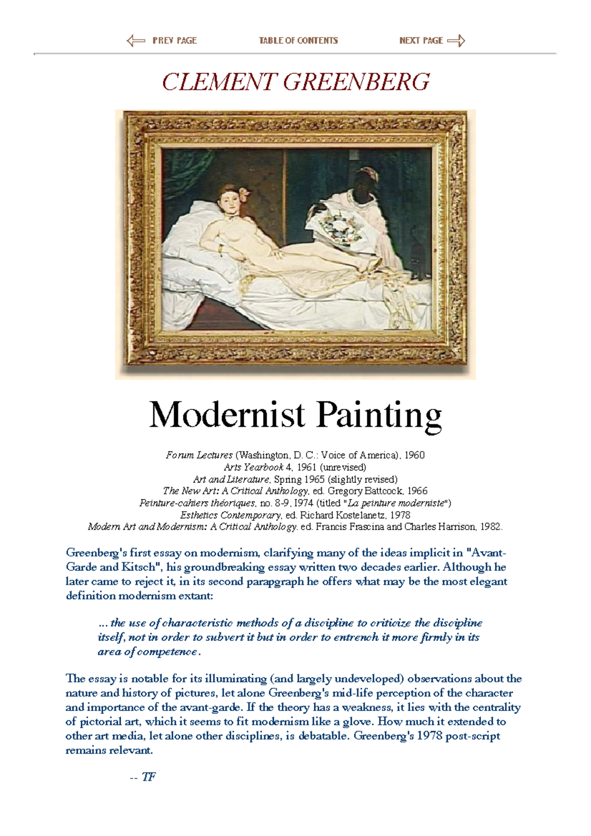 Greenberg Modernist Painting - CLEMENT GREENBERG Modernist Painting ...