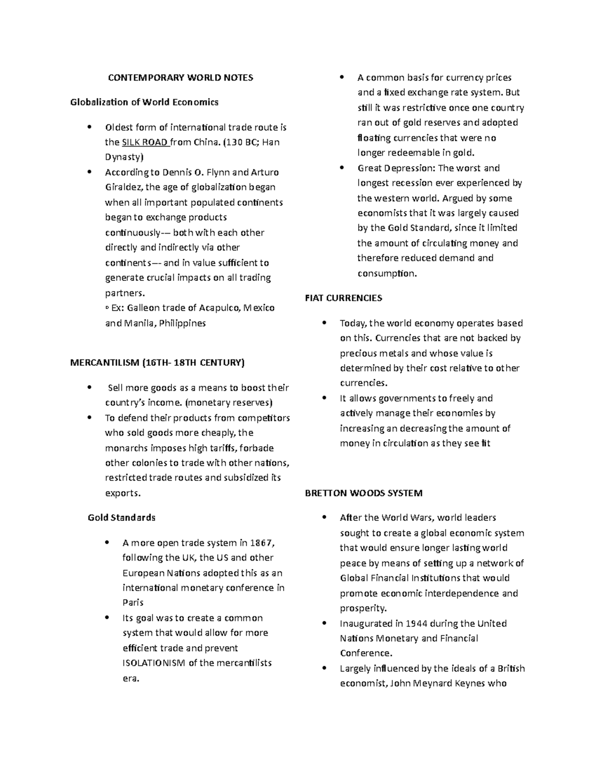 Contemporary- World-Reviewer - CONTEMPORARY WORLD NOTES Globalization ...