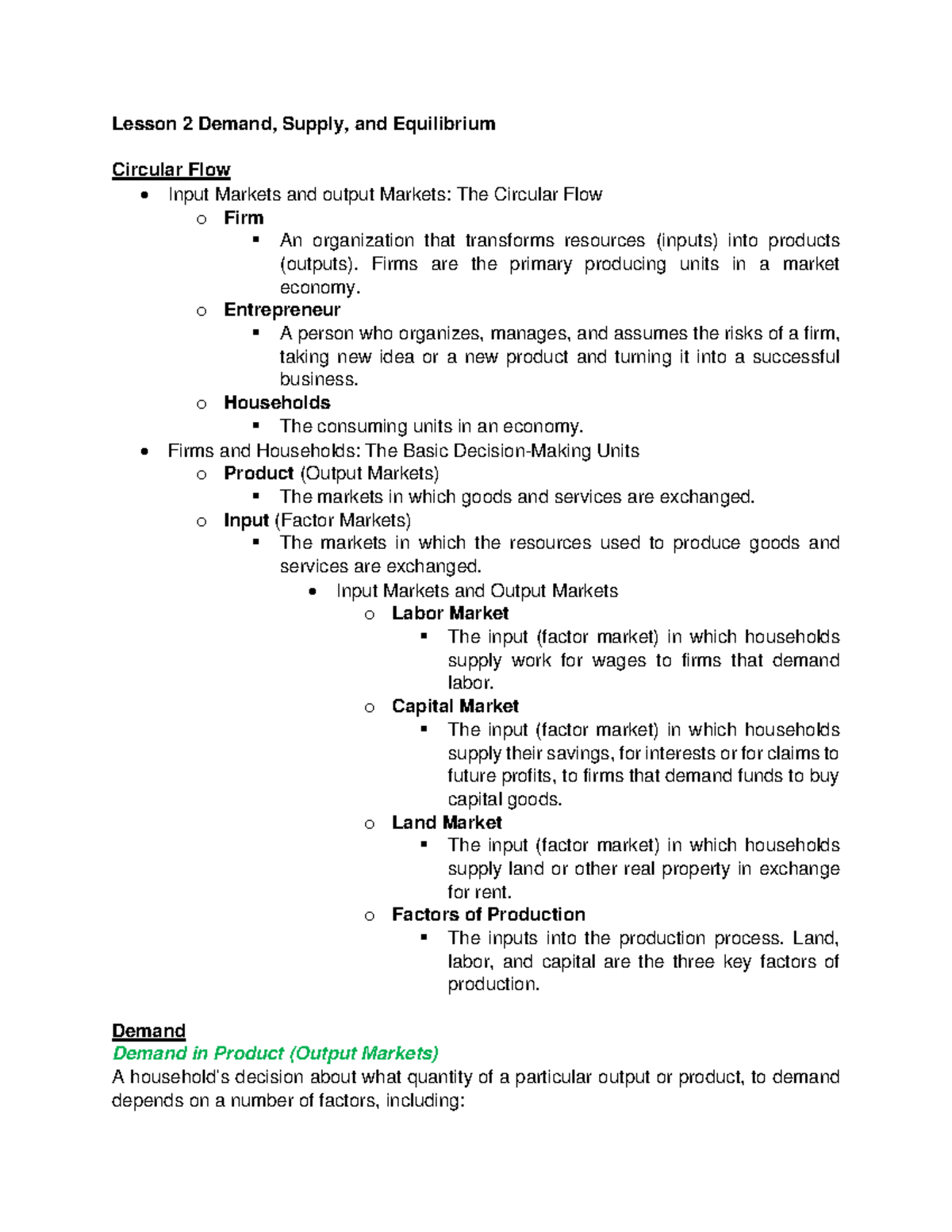 Lesson 2 Demand, Supply, and Equilibrium - Lesson 2 Demand, Supply, and ...