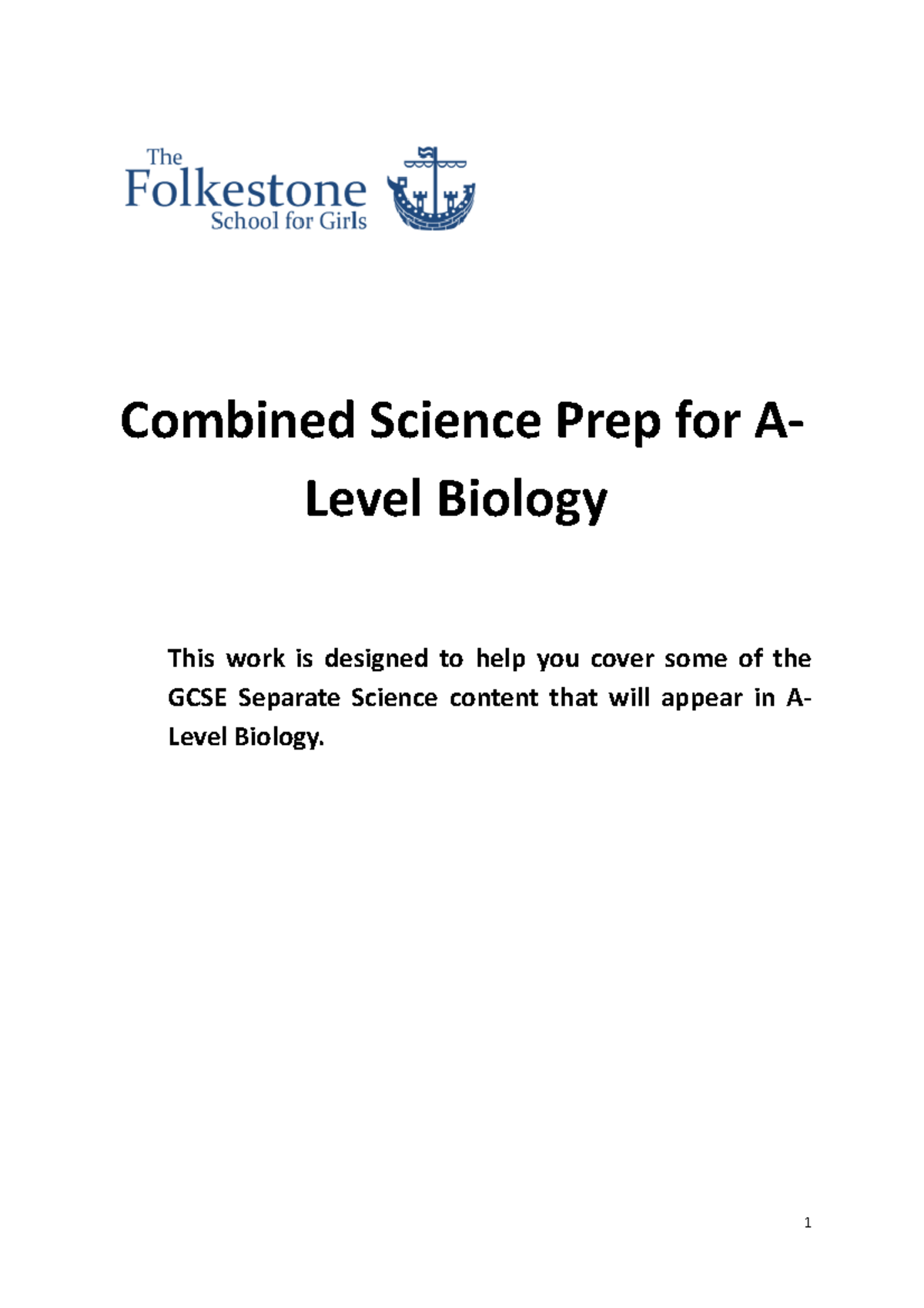 1a combined science prep for A level bio - Combined Science Prep for A ...
