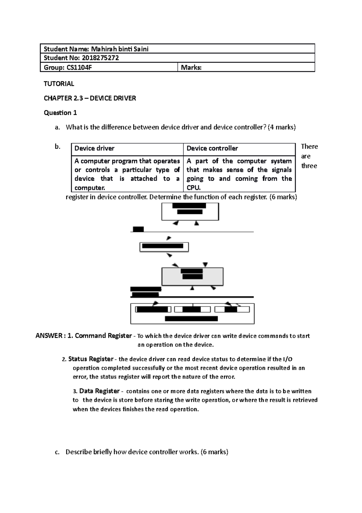 Tutorial 2.3 - Device Driver (questions) - Student Name: Mahirah binti ...