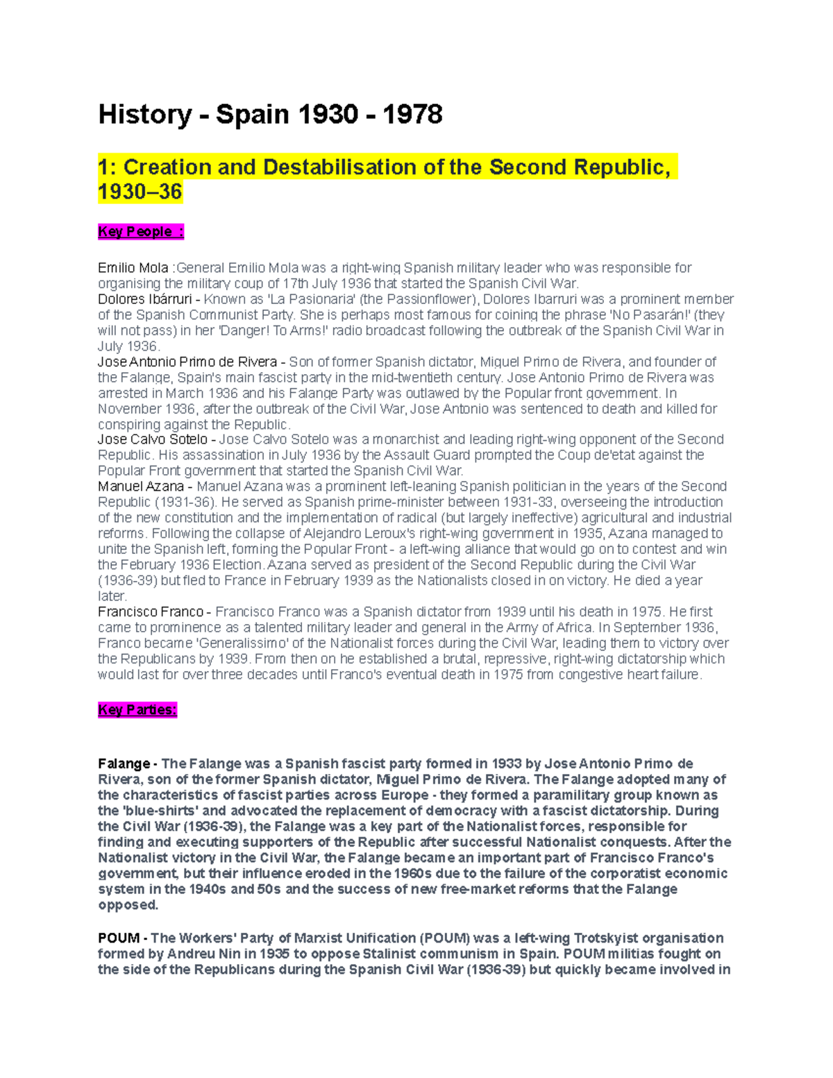 Copy of History - Spain 1930 - 1978 - History - Spain 1930 - 1978 1 ...