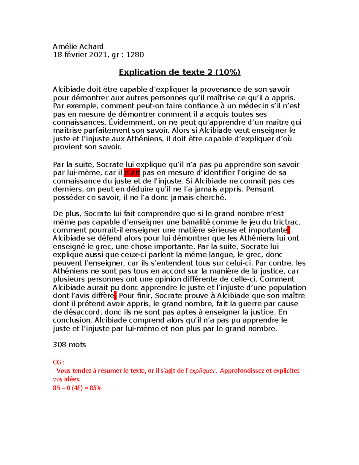 Correction Explication de texte - Amélie Achard 18 février 2021, gr : 1280 Explication de texte ...