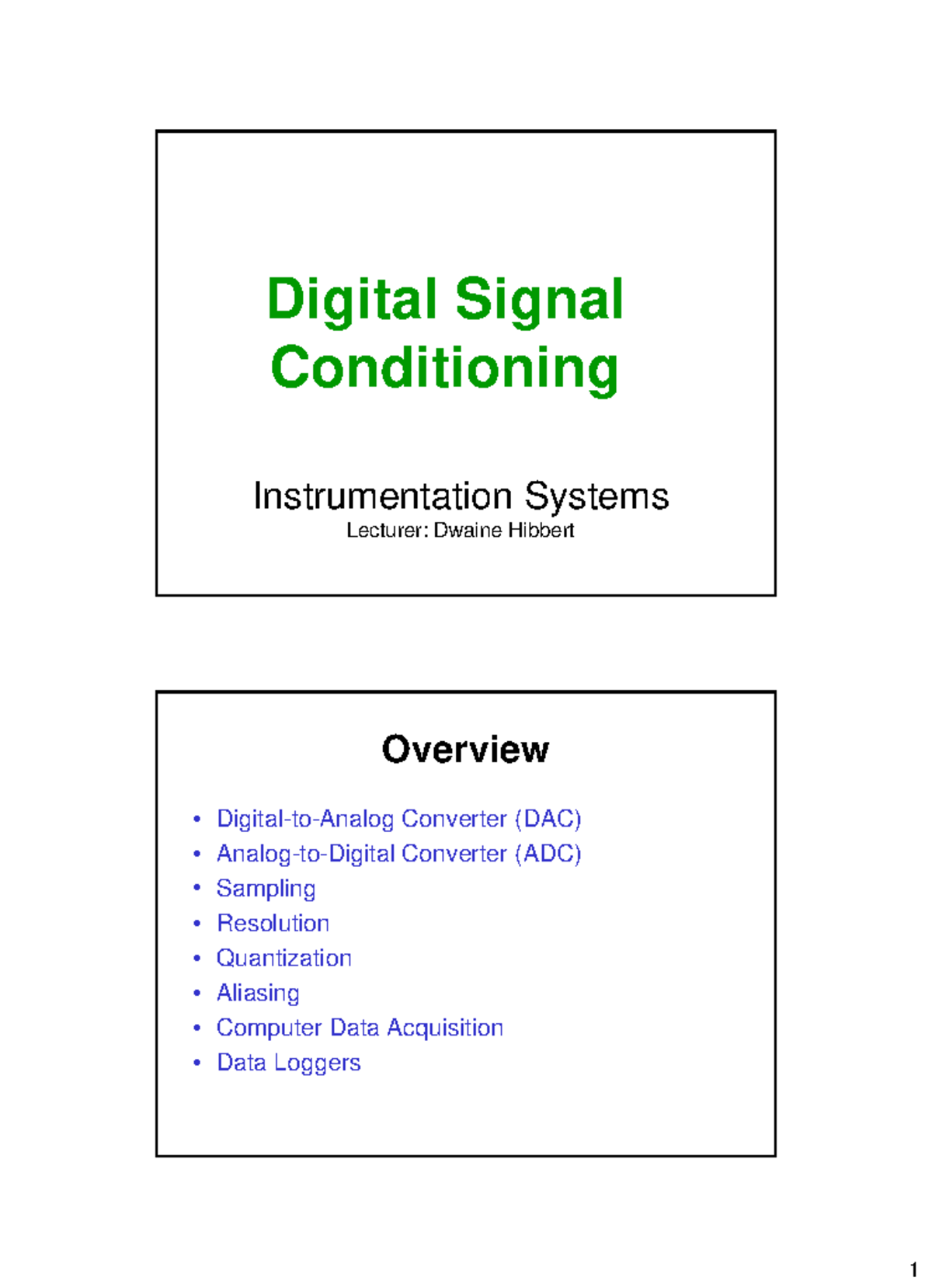 Instrumentation Systems lec5 DAS - Instrumentation Systems Lecturer ...