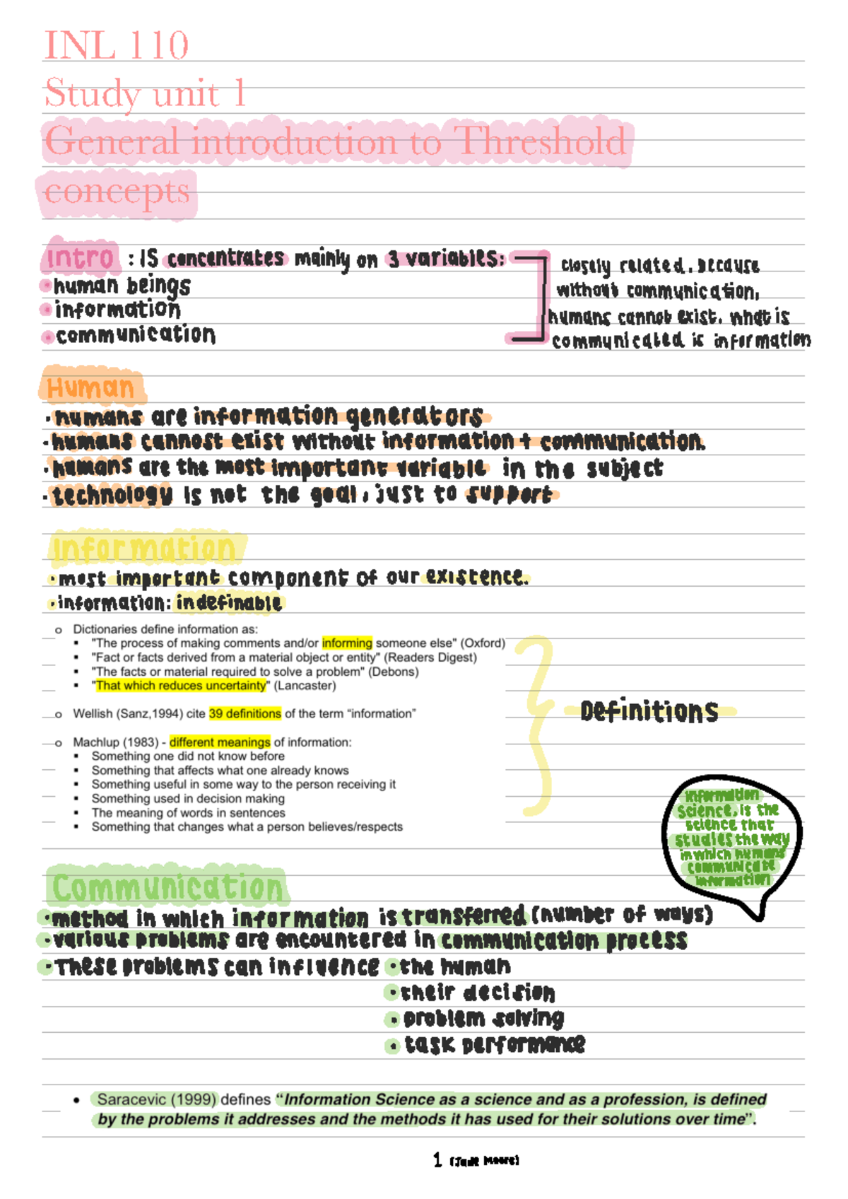 Unit 1 General introduction and threshold concepts - INL 110 - INL 110 Study unit 1 General ...
