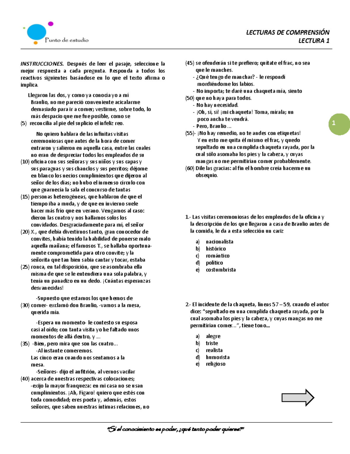 Lectura de comprensión 1 para desarrollo de habilidad lectora ...