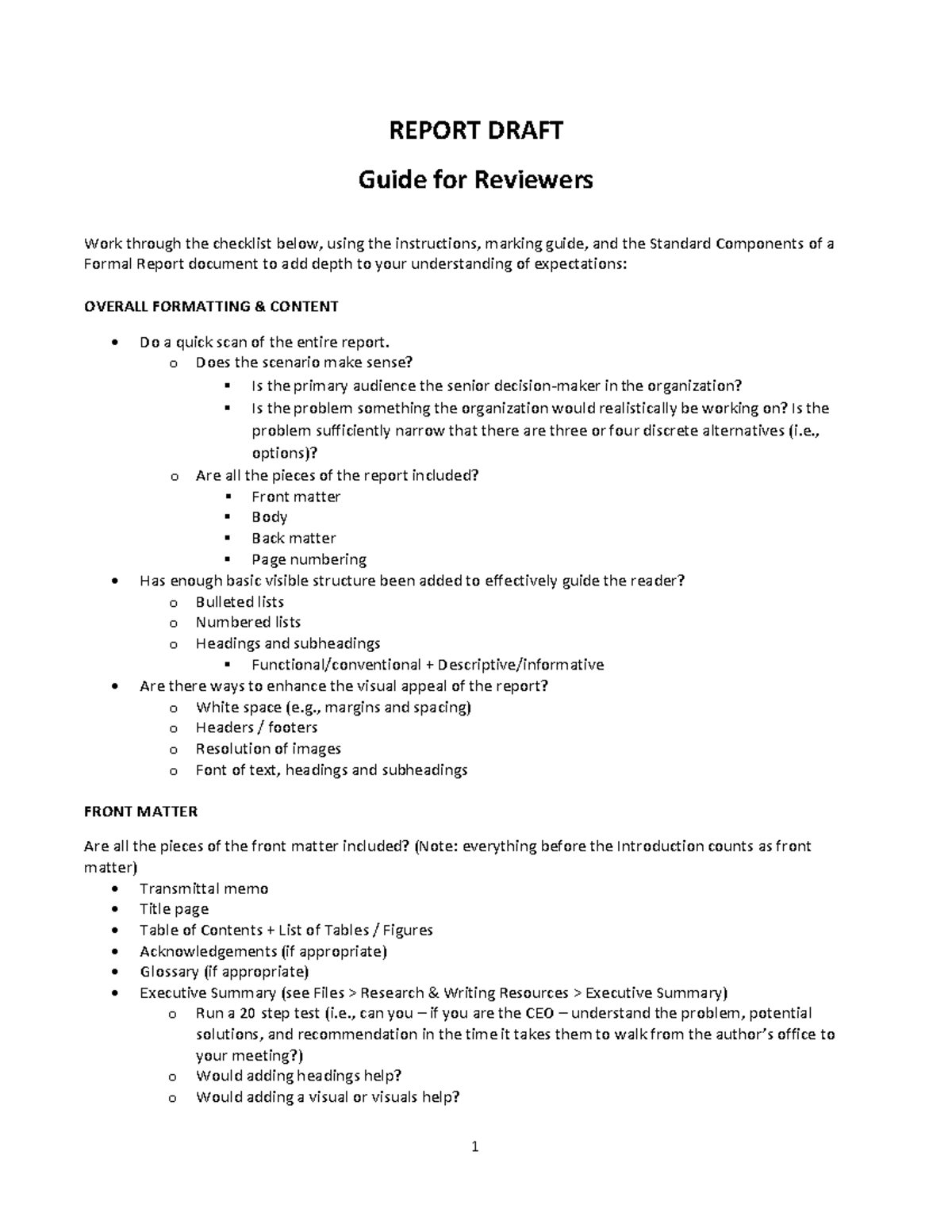 Report Draft Guide for Reviewers - 1 REPORT DRAFT Guide for Reviewers ...