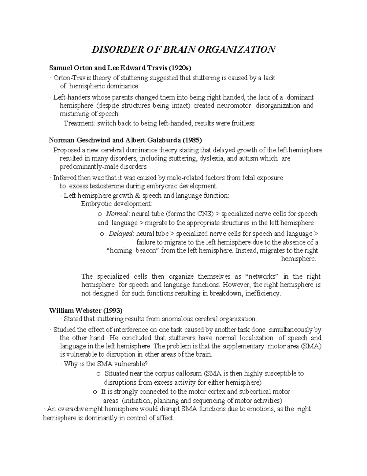 5 Theories of Fluency Disorders - DISORDER OF BRAIN ORGANIZATION Samuel ...
