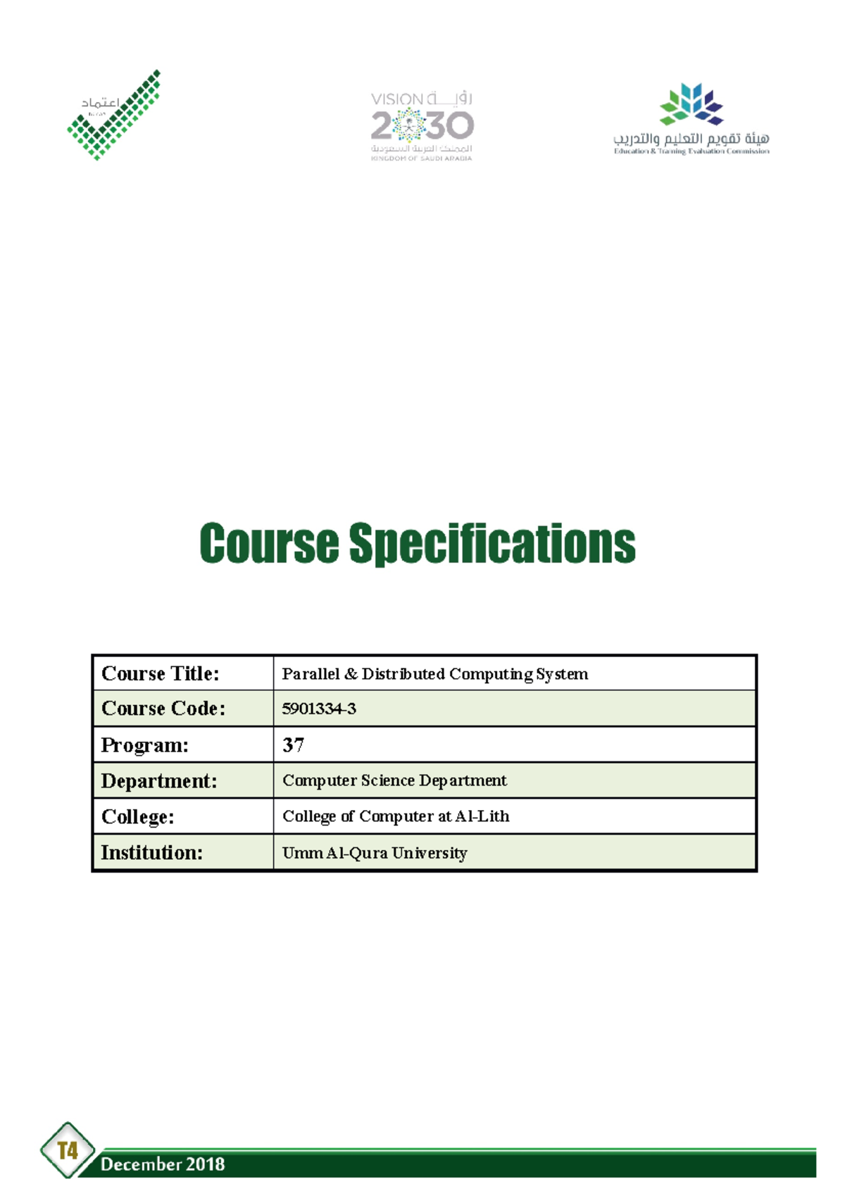 Course specifications Parallel 1440 - Course Title: Parallel ...
