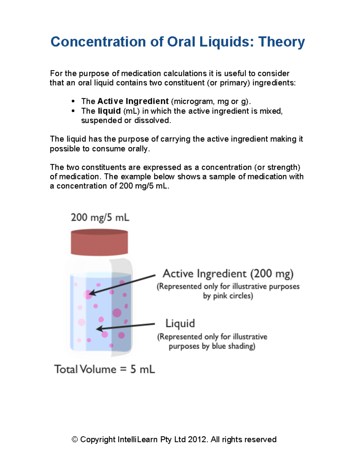 Medication calculation - © Copyright IntelliLearn Pty Ltd 2012. All ...