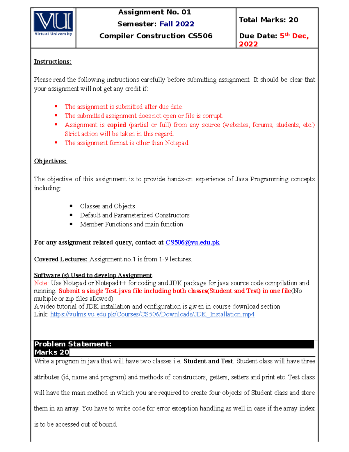Fall 2022 Cs506 1 Kjkl Fddfdf Assignment No 01 Semester Fall 2022 Compiler Construction Cs