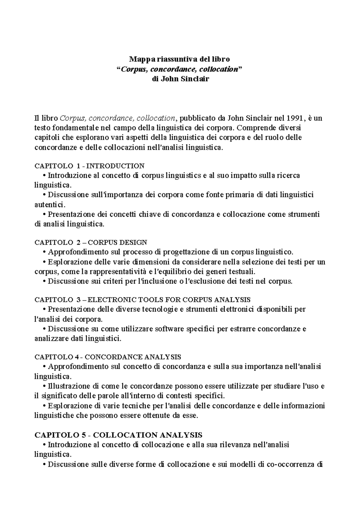 John Sinclair - Mappa di Corpus, concordance, collocation - Mappa ...