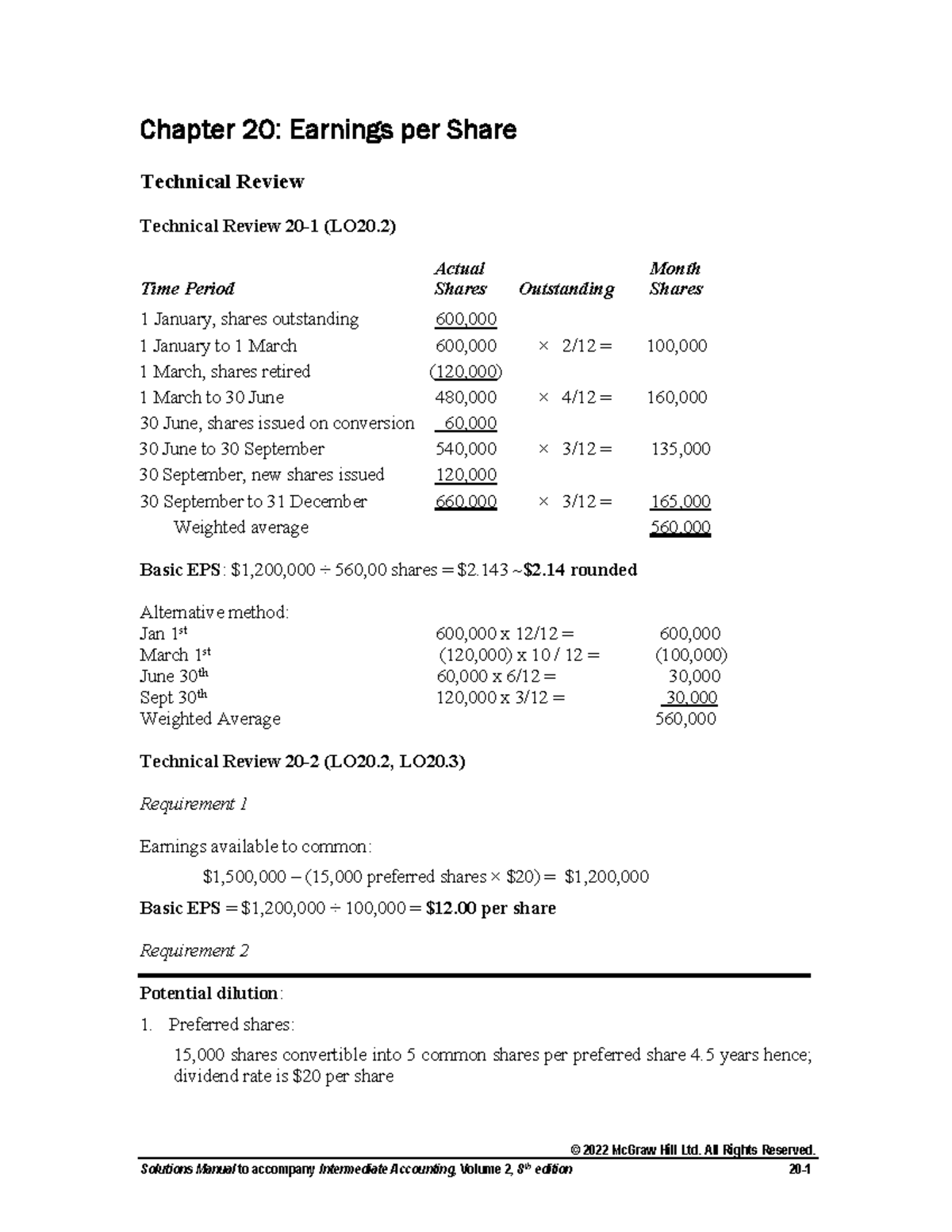 Chapter 20 Student Solutions - © 20 22 McGraw Hill Ltd. All Rights ...