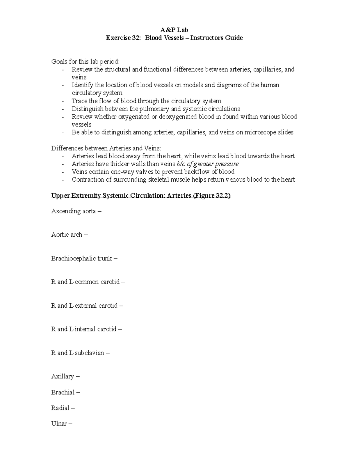 Ch16 Blood Vessels - Student Notes - Lab Exercise 32: Blood Vessels ...