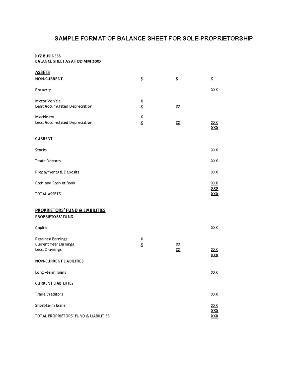 Balance Sheet Format XYZ BUSINESS BALANCE SHEET StuDocu