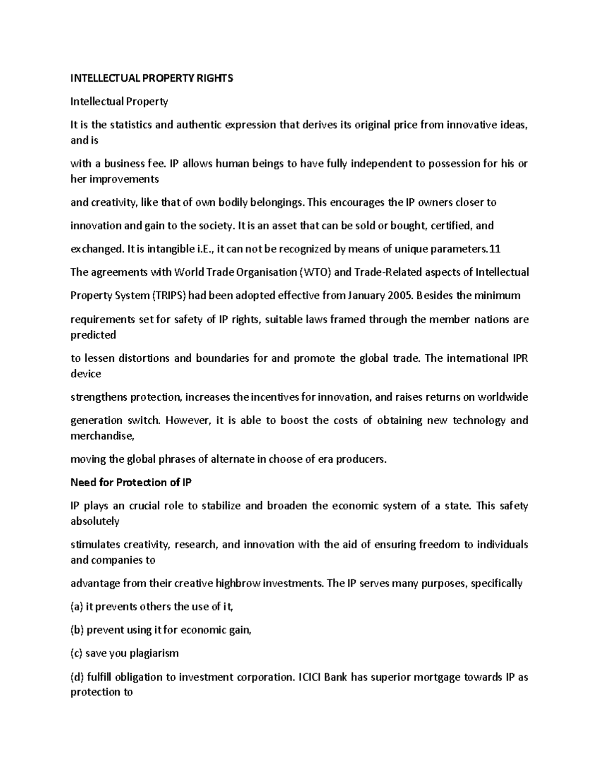 Professional Ethics Module 4 PART 7 - INTELLECTUAL PROPERTY RIGHTS Intellectual Property It is ...