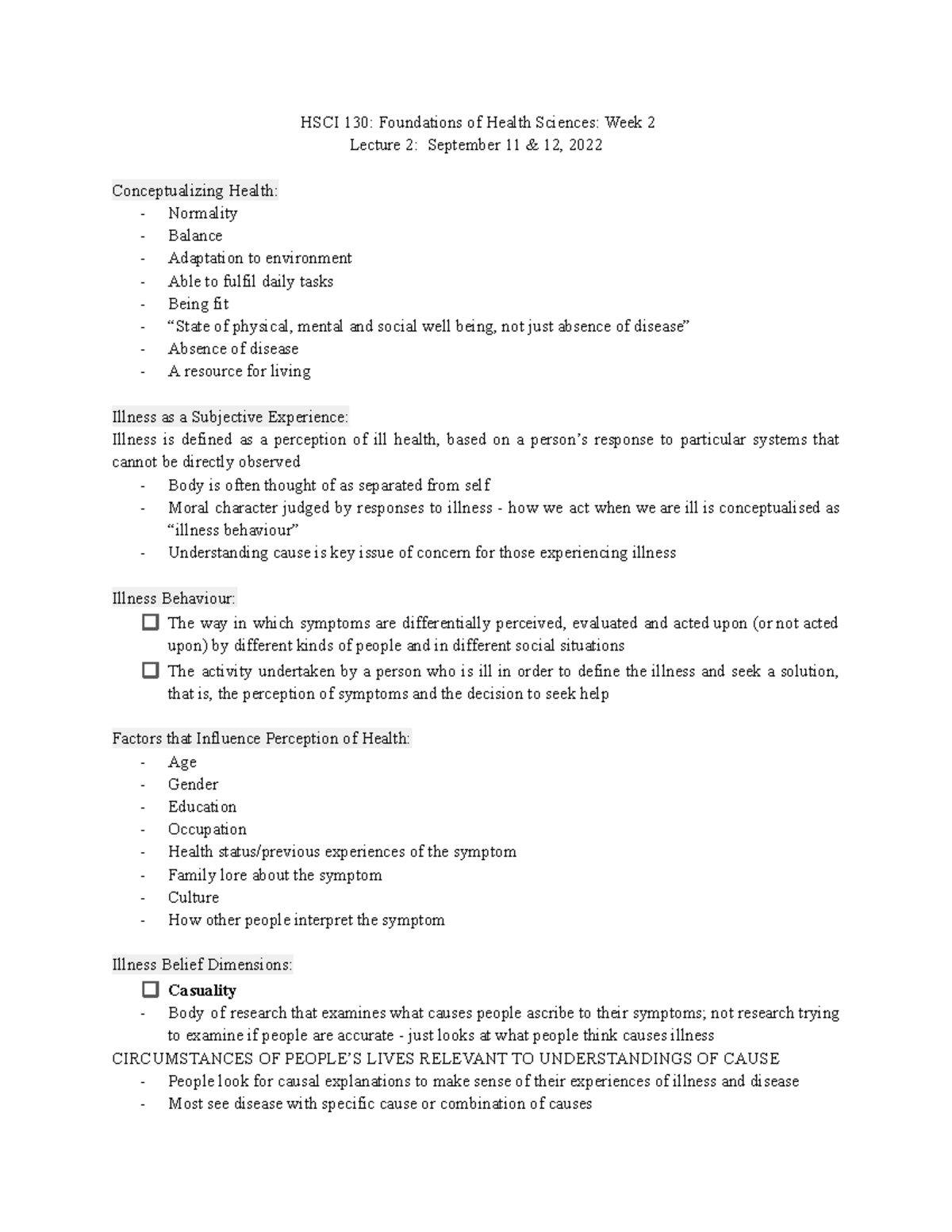 HSCI 130 W2 - HSCI 130: Foundations of Health Sciences: Week 2 Lecture ...