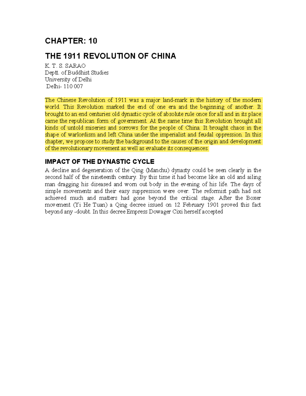 1911 Revolution - CHAPTER: 10 THE 1911 REVOLUTION OF CHINA K. T. S ...
