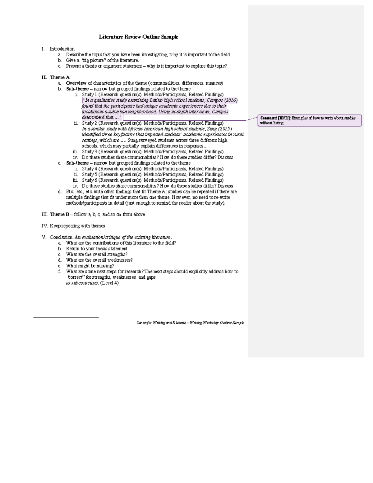 Literature-Review-Outline - Literature Review Outline Sample I ...
