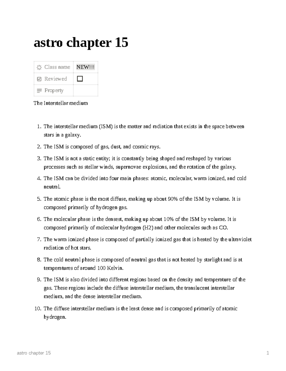 Astro chapter 15 - astro chapter 15 Class name NEW!!! Reviewed Property The Interstellar medium ...