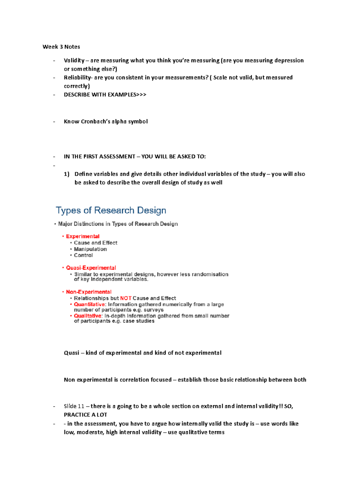 Week 3 Notes - Assignment tool - Week 3 Notes Validity – are measuring ...