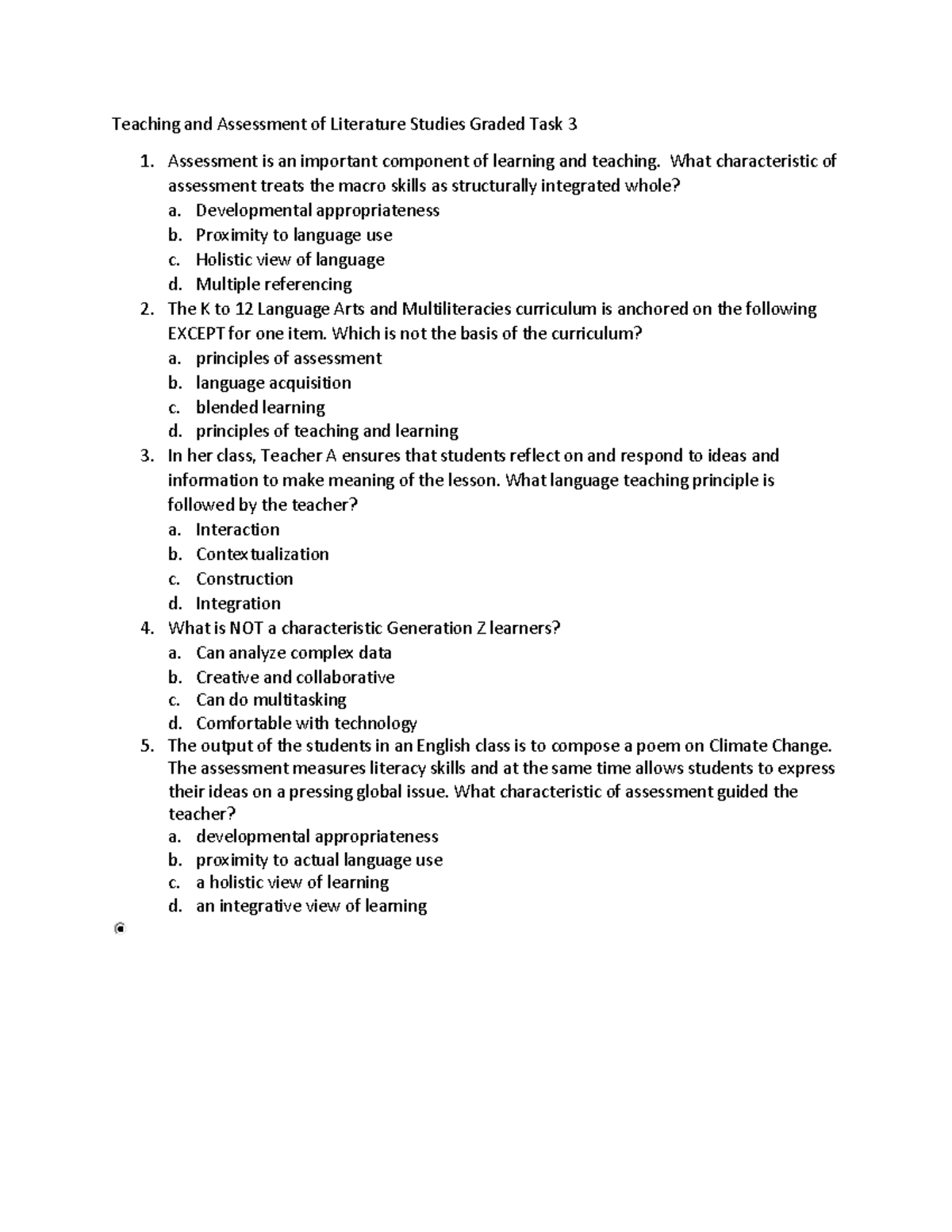 Teaching and Assessment of Literature Studies Graded Task 3 - What ...