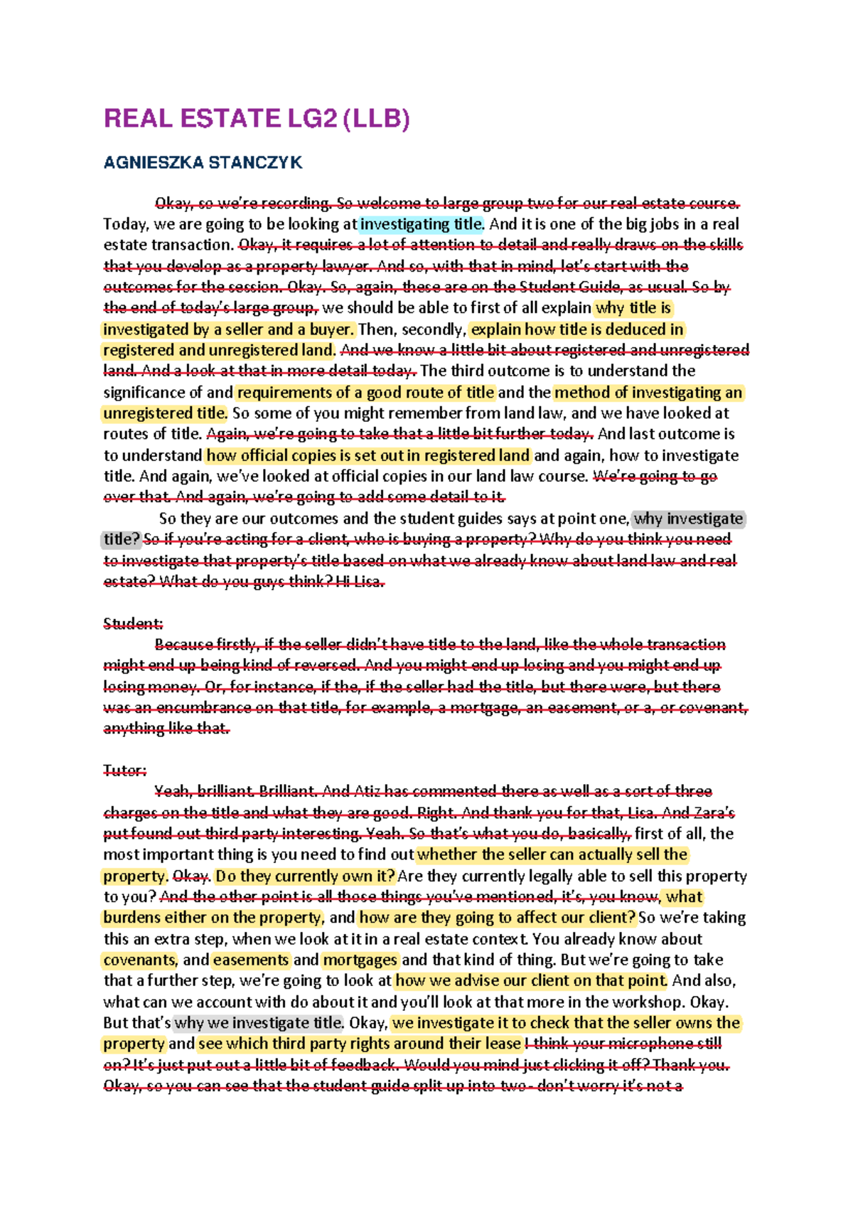 Real Estate LG2 (LLB) Transcript - REAL ESTATE LG2 (LLB) AGNIESZKA ...