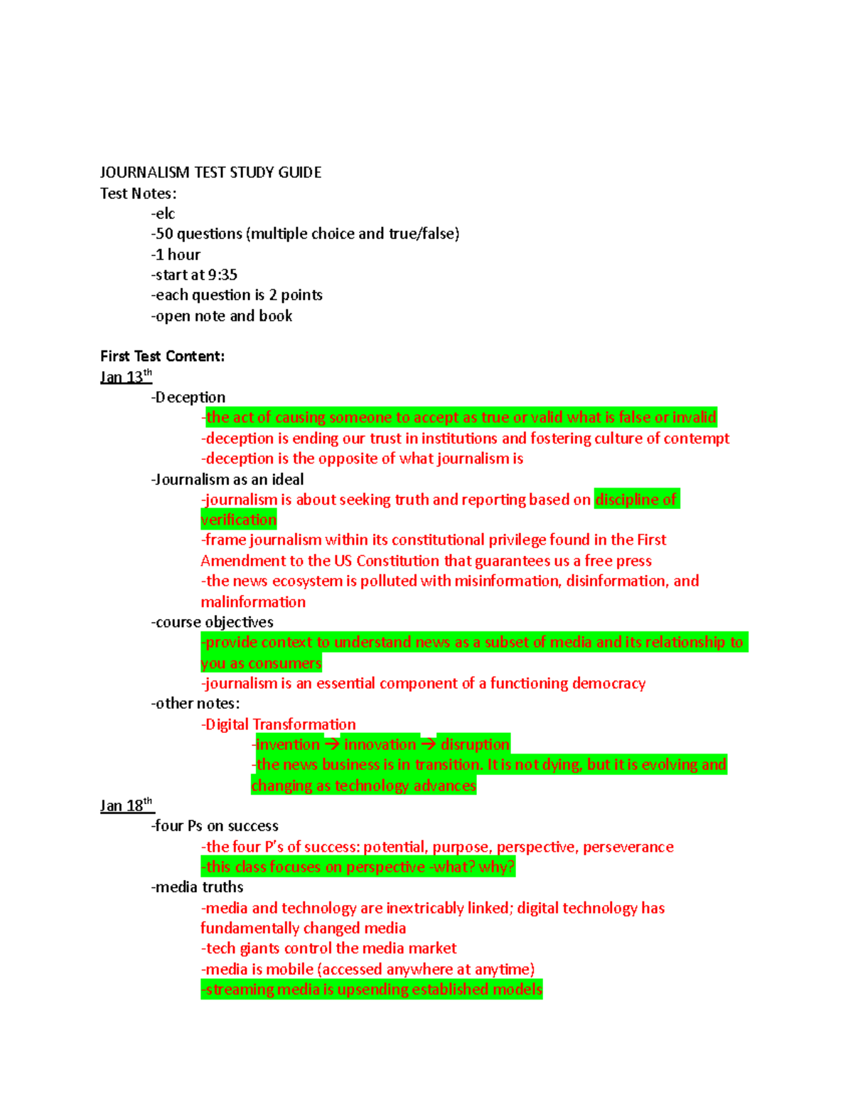 Journalism TEST Study Guide - JOURNALISM TEST STUDY GUIDE Test Notes ...