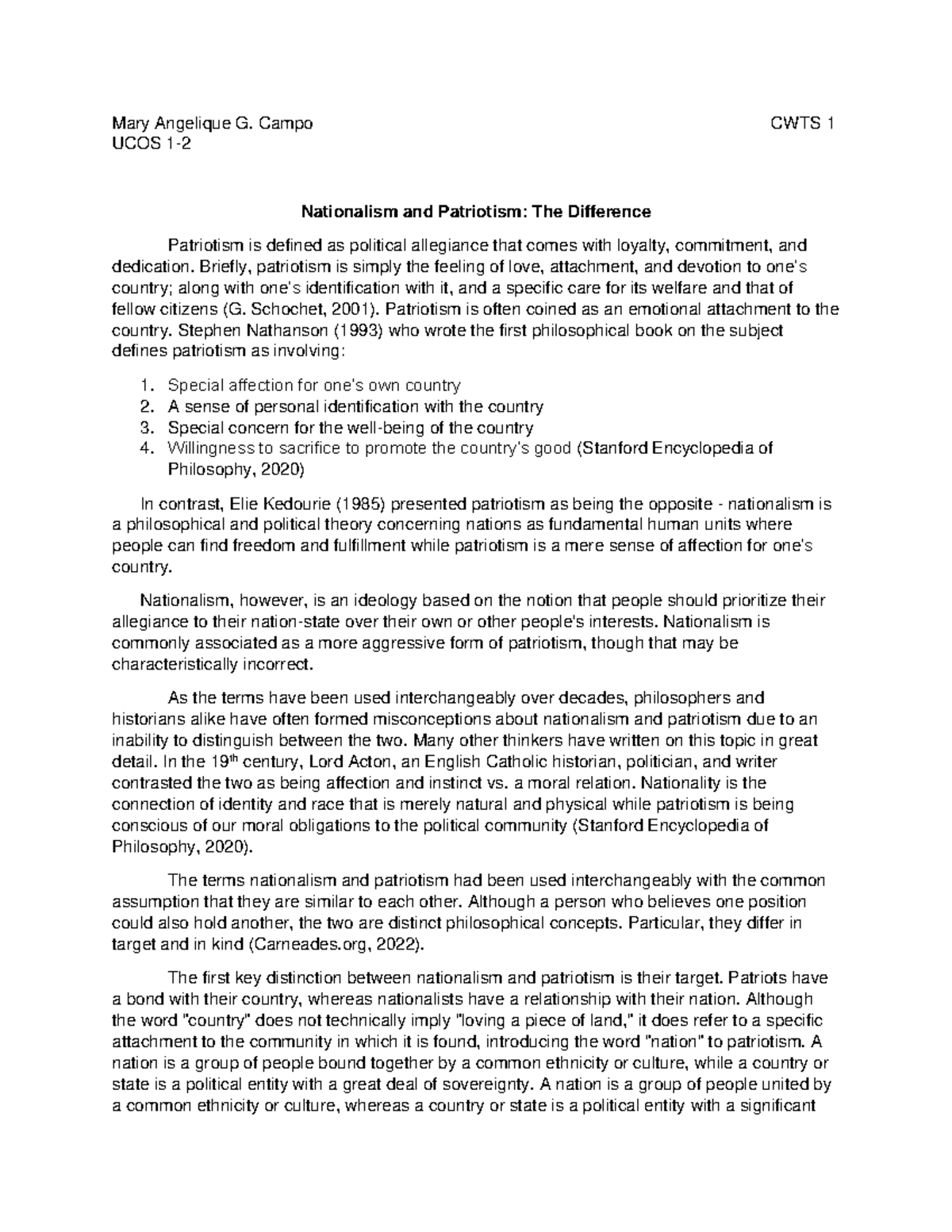 CWTS 1 Reflection #1 Campo - Mary Angelique G. Campo CWTS 1 UCOS 1 ...