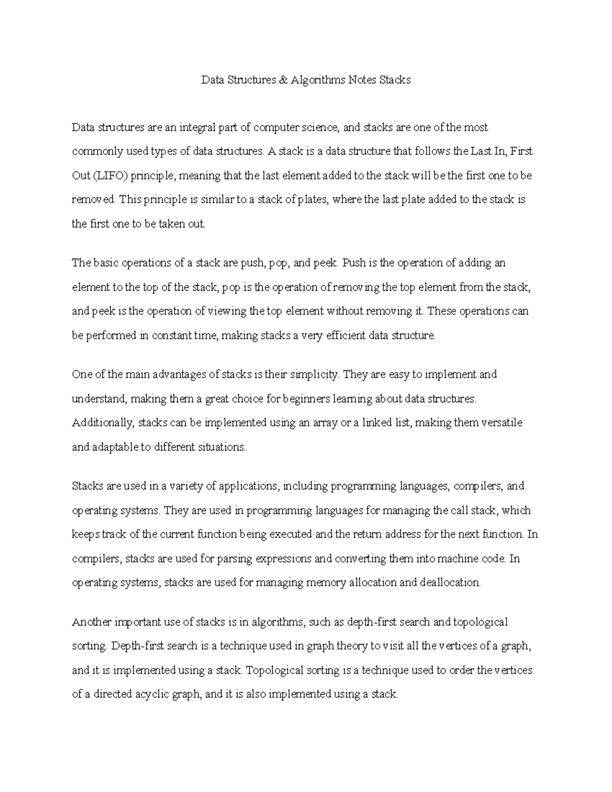Stacks Notes Data Structures And Algorithms Notes Stacks Data Structures Are An Integral Part Of