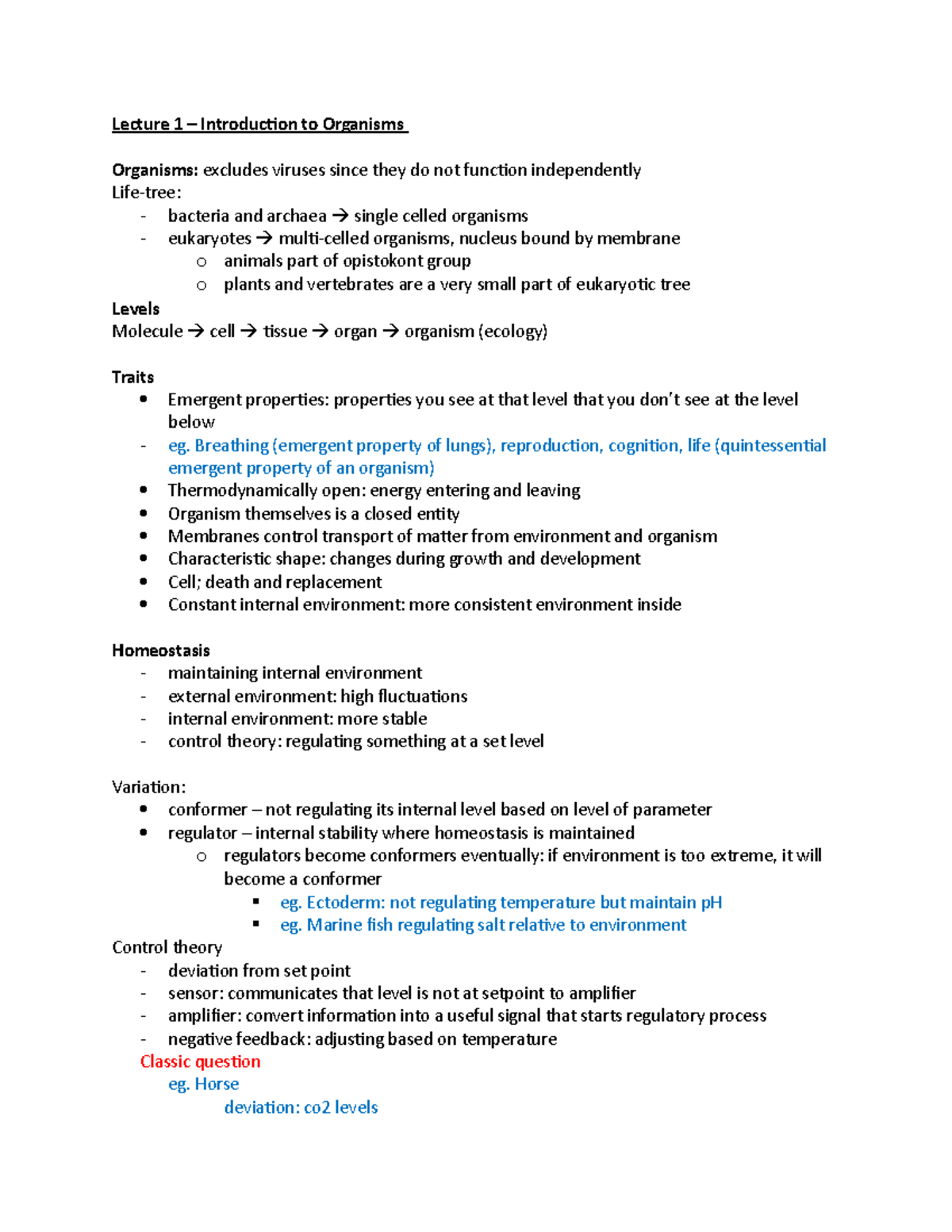 Biol 205 Lecture 1 – Introduction to Organisms - Lecture 1 ...