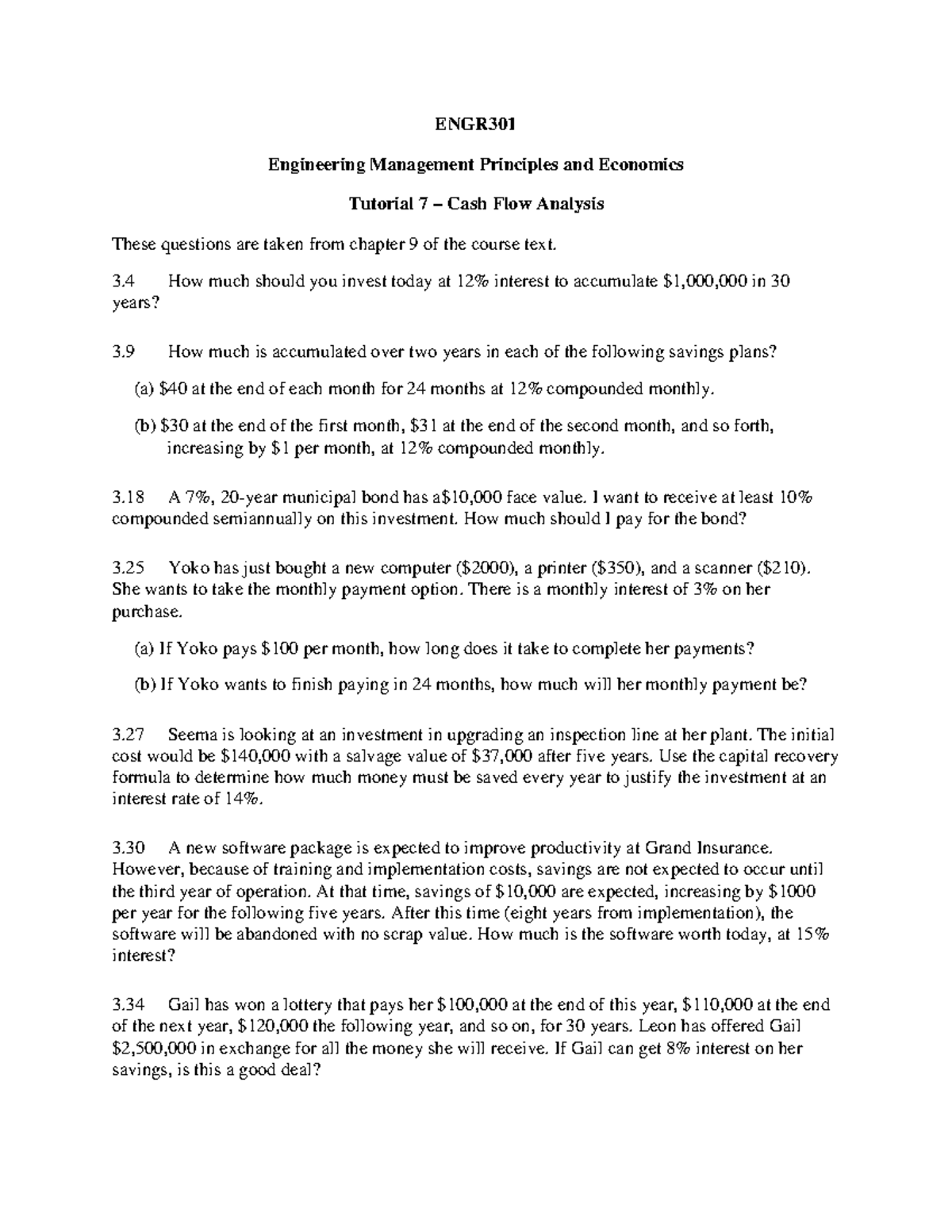 Tut7 - Tutorial7 to be solved work for ENGR301 - ENGR Engineering Management Principles and ...